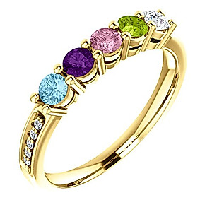 Family Mothers Ring 3 to 5 Birthstones In 10k Yellow or White Gold