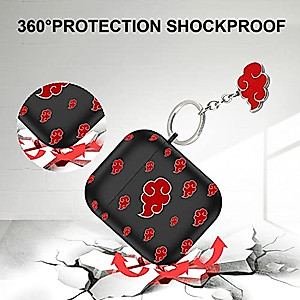Phragmize for Airpod 1/2 Generation Case Anime with Red Cloud Lanyard Keychain, Cool Cartoon Cute Design Anime Airpods 2nd 1st Generation Case Cover Unique TPU Process Soft Cover for Apple AirPod 2&1