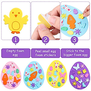 12 Pieces DIY Easter Foam Stickers Self-Adhesive Big Easter Egg Stickers and 300 Pieces Bunnies Chicks Flower Shaped Stickers for Kids Crafts Arts Party Supplies