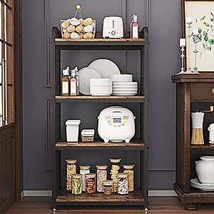 lovemanxi 4-Tier Kitchen Baker's Rack , Free Standing Microwave Oven Stand Utility Storage Shelf Island Coffee Bar for Living Room, Home Office（Rustic Brown）, (xishk-x12)