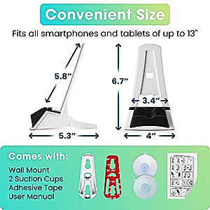 ChikChat Phone Stand/Tablet Holder with Silicone Finger Wiping Mat | Special Phone Holder for Desk to Keep Your Screen Clean | Great Handy iPad & iPhone Stand for Shower, Cooking, Painting and More