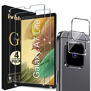 ivoler [4 Pack] (2 Pack) Screen Protector for Samsung Galaxy Tab A7 Lite 8.7inch (SM-T220 / T225) 2021 with 2 Pack Camera Lens Protector Tempered Glass, Scratch Resistant Anti-Fingerprints HD Clear