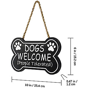 SANY DAYO HOME Dogs Welcome People Tolerated 10 x 6 inches Funny Wood Signs Bone Shape Dog Rules Decorative Plaque with Hanging Rope for Wall, Front Door Decor