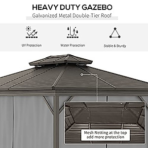 Outsunny 10' x 12' Hardtop Gazebo Canopy with Galvanized Steel Double Roof, Aluminum Frame, Permanent Pavilion Outdoor Gazebo with Netting and Curtains for Patio, Garden, Backyard, Gray