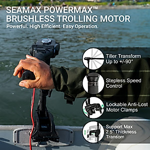 Seamax 12V PowerMax 2HP Brushless Trolling Motor, Stepless Speed Control, Equal to 65 Lb Thrust, 35 Inch Shaft