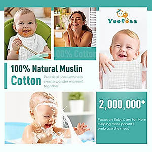 Yoofoss Muslin Burp Cloths for Baby 10 Pack 100% Cotton Baby Washcloths for Boys Girls Large 20''X10'' Super Soft and Absorbent White-6 Layers