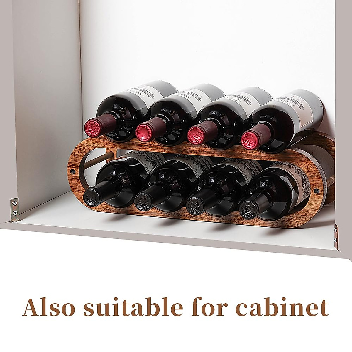 Navtcow Wine Rack and Water Bottle Organizer 2 in 1 for Cabinet and Countertop - Adjustable in 2 Sizes (Acacia Wood 2 Tier)