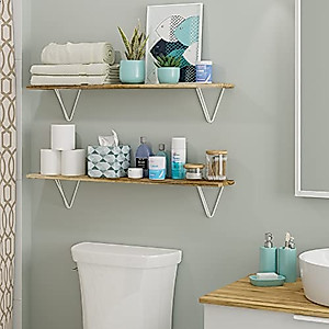 Wallniture Colmar Long Floating Shelves for Wall Storage, Bathroom Shelves for Over Toilet Storage, Living Room Bookshelf, Wood Wall Shelves for Bedroom, Kitchen Pantry, Laundry Room, Set of 2