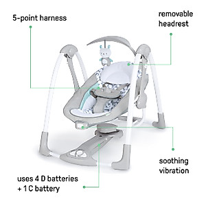 Ingenuity ConvertMe 2-in-1 Compact Portable Automatic Baby Swing & Infant Seat, Battery-Powered Vibrations, Nature Sounds, 0-9 Months 6-20 lbs (Raylan)