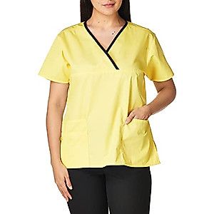 WonderWink Women's Charlie 5 Pocket Y-Neck Wrap Top, Yellow, Medium