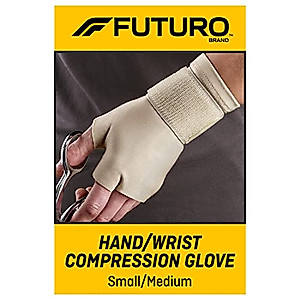 FUTURO Hand and Wrist Compression Glove, Provides Support and Compression to Arthritic and Painful Hand Joints, Small/Medium, Beige
