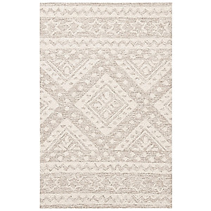 SAFAVIEH Micro-Loop Collection Accent Rug - 2'3" x 5', Beige & Ivory, Handmade Moroccan Boho Tribal Wool, Ideal for High Traffic Areas in Entryway, Living Room, Bedroom (MLP501B)