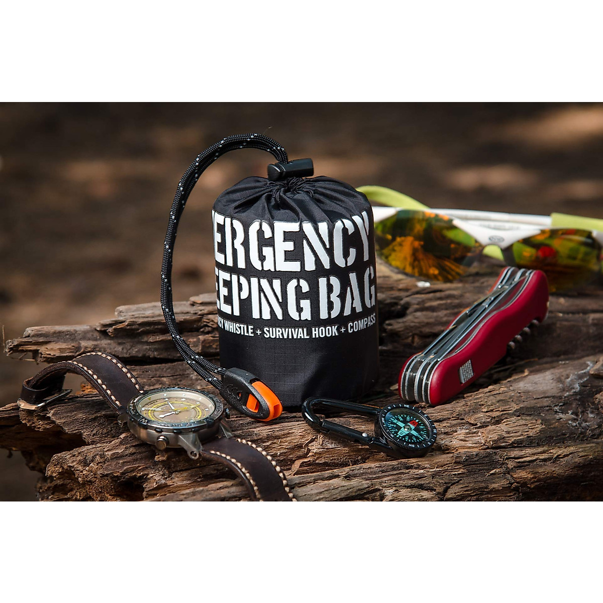 Emergency Portable Sleeping Bag Reflective Bivy Sack Mylar Thermal Survival Kit Emergency Preparedness for Camping Extreme Cold - Includes Whistle Compass and Survival Hook Emergency Go Bug Out Bag