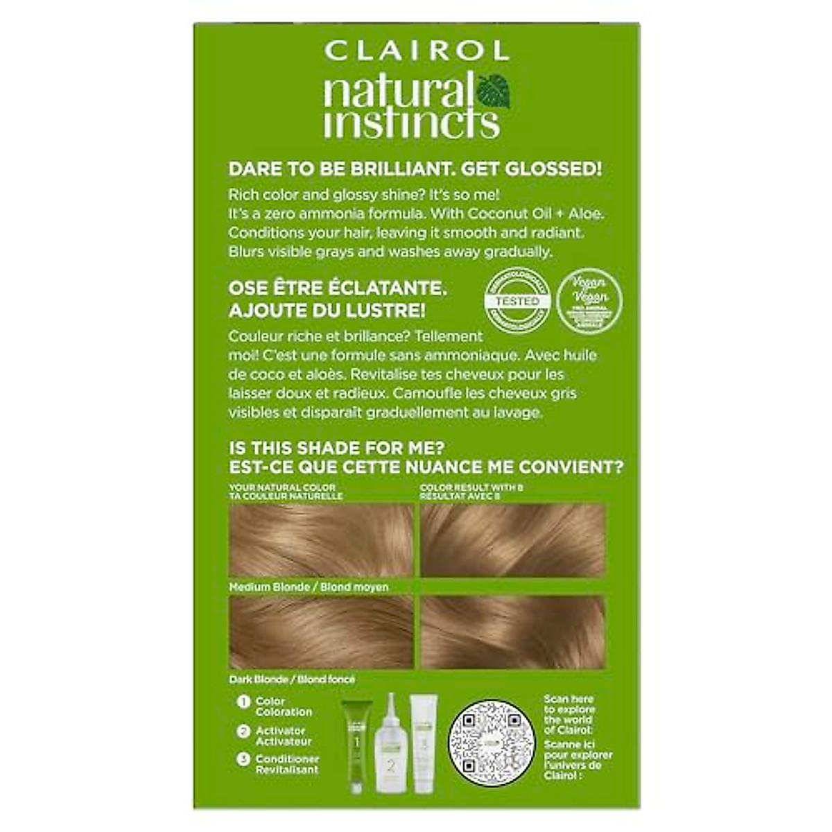 Clairol Natural Instincts Demi-Permanent Hair Dye, 8 Medium Blonde Hair Color, Pack of 1