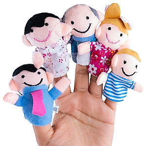 Super Z Outlet Mini Grandparents, Mom & Dad, Brother & Sister Family Style Finger Puppets for Children, Shows, Playtime, Schools - 6 Piece (Family 1)