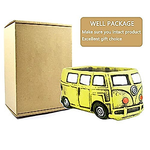 Ascrafter Cute Succulent Plants Pots, Small Planter Pots with Drainage Hole, Flower Pots for Home Indoor Outdoor Garden Decoration (Yellow Bus)