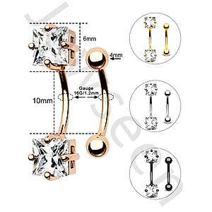 Jewseen 2pcs 16g Small Size Belly Button Rings Pack Surgical Steel Square AAA CZ Curved Barbell Navel Rings New