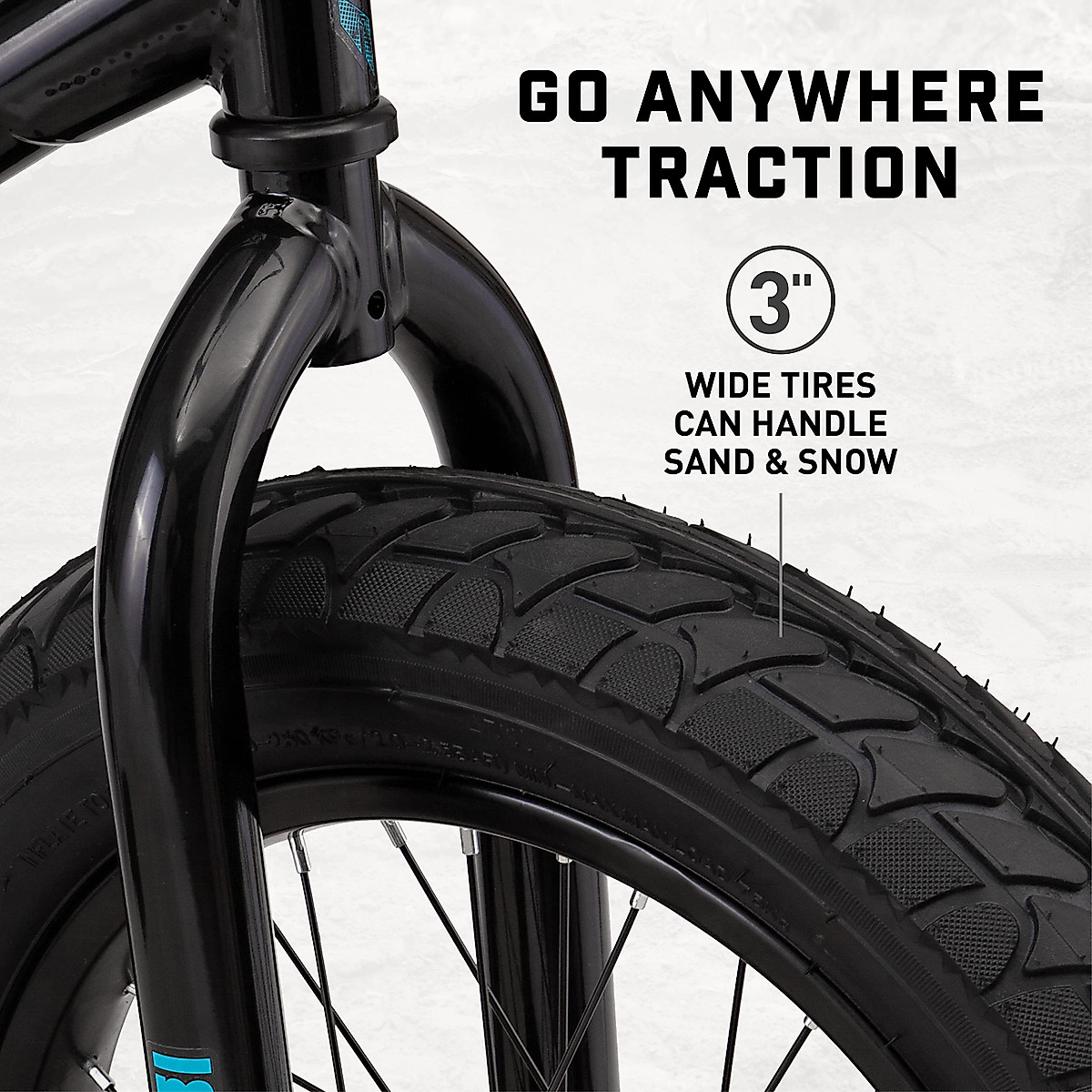 Mongoose Argus MX Kids Fat Tire Mountain Bike, 16-Inch Wheels, 3-Inch Wide Tires, High-Ten Steel Frame, Single Speed, Black