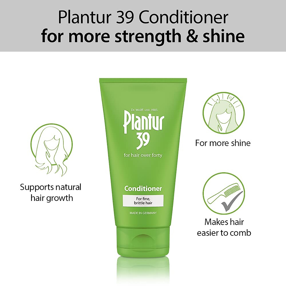 Plantur 39 Phyto Caffeine Women's Nourishing Conditioner 5.07 Fl Oz, for Fine, Thinning Natural Hair Growth, Sulfate Free, Wheat Protein, White Tea Extract