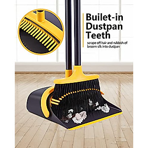 Broom and Dustpan Set, Broom and Dustpan, Broom and Dustpan Set for Home, Stand Up Dustpan Combo Set for Office Home Kitchen Lobby Floor Use (Yellow)