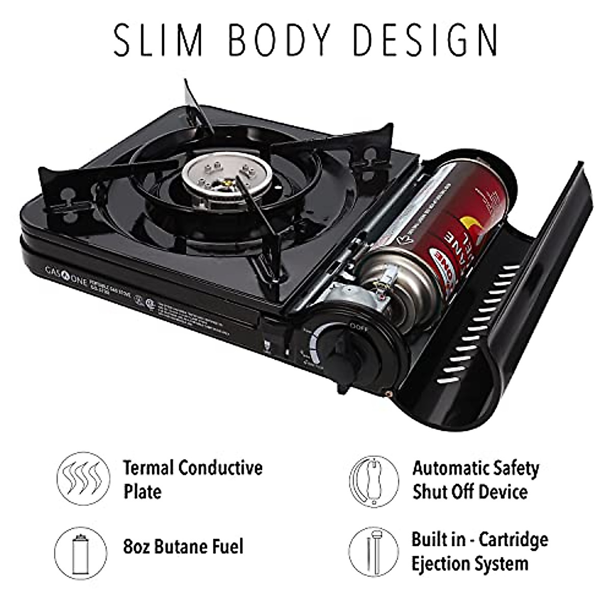 GAS ONE NEW 10,000 BTU CSA List Portable Butane Gas Stove with Carrying Case CSA Listed , Black, 10.9" H x 3.6" W x 12.8" L