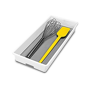 Madesmart Organizer Bin Non-Skid Feet 15.5" X 6.6" X 2.1" Plastic White With Gray