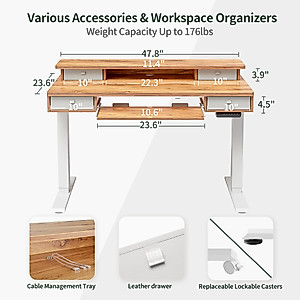 FEZIBO Height Adjustable Electric Standing Desk with 4 Drawers and Keyboard Tray, 48 x 24 Inch Table with Storage Shelf, Sit Stand Desk with Splice Board, LightRustic Brown