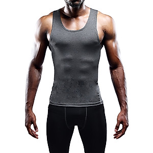 NELEUS Men's 3 Pack Athletic Compression Under Base Layer Sport Tank Top,01,Black,Grey,Red,3XL