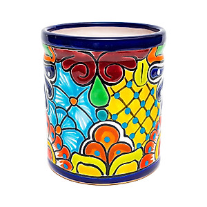 Enchanted Talavera Ceramic Large Utensil Holder Spatula Crock Kitchen Counter Organizer Mexican Pottery Utensils Tools Caddy Spoon Rest White Ceramic (Cobalt Large (7.5" H x 6" W)