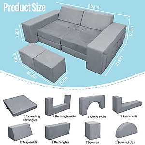 LEBENGURU Kids Play Couch, 16PCS Modular Toddler Foam Sofa for Playroom Bedroom, Child Sectional Sofa Furniture for Teens, Couch Gift for Imaginative Boys and Girls