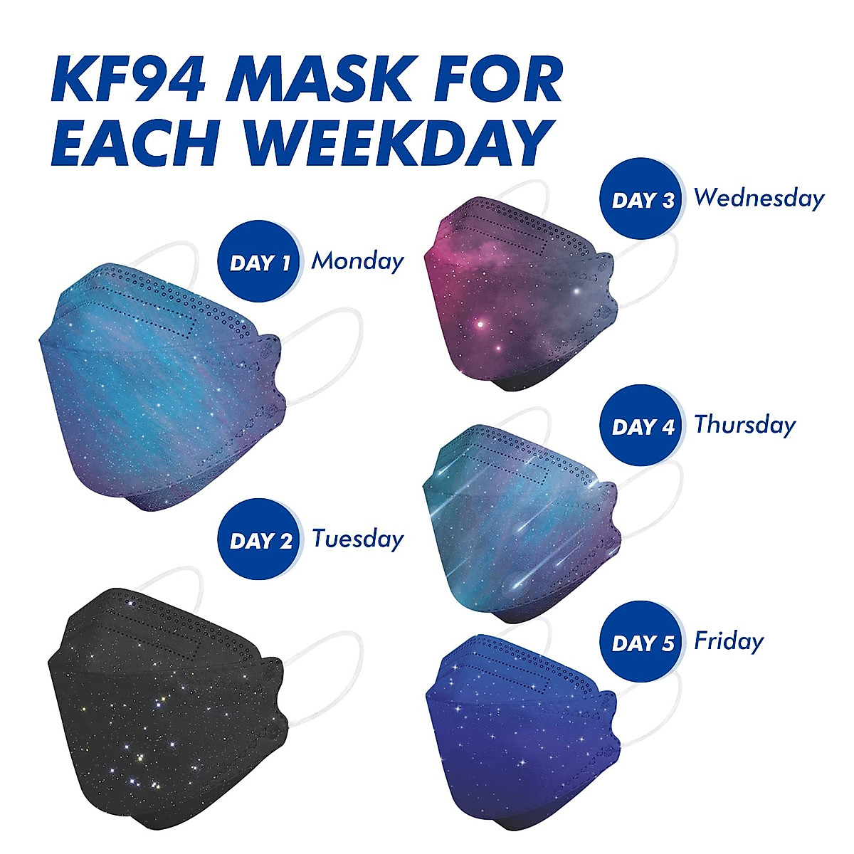 yohica 50 Packs KF94 Mask,4 Layer Filter Protection Disposable Face Masks,3D Fish Type Masks for Adult