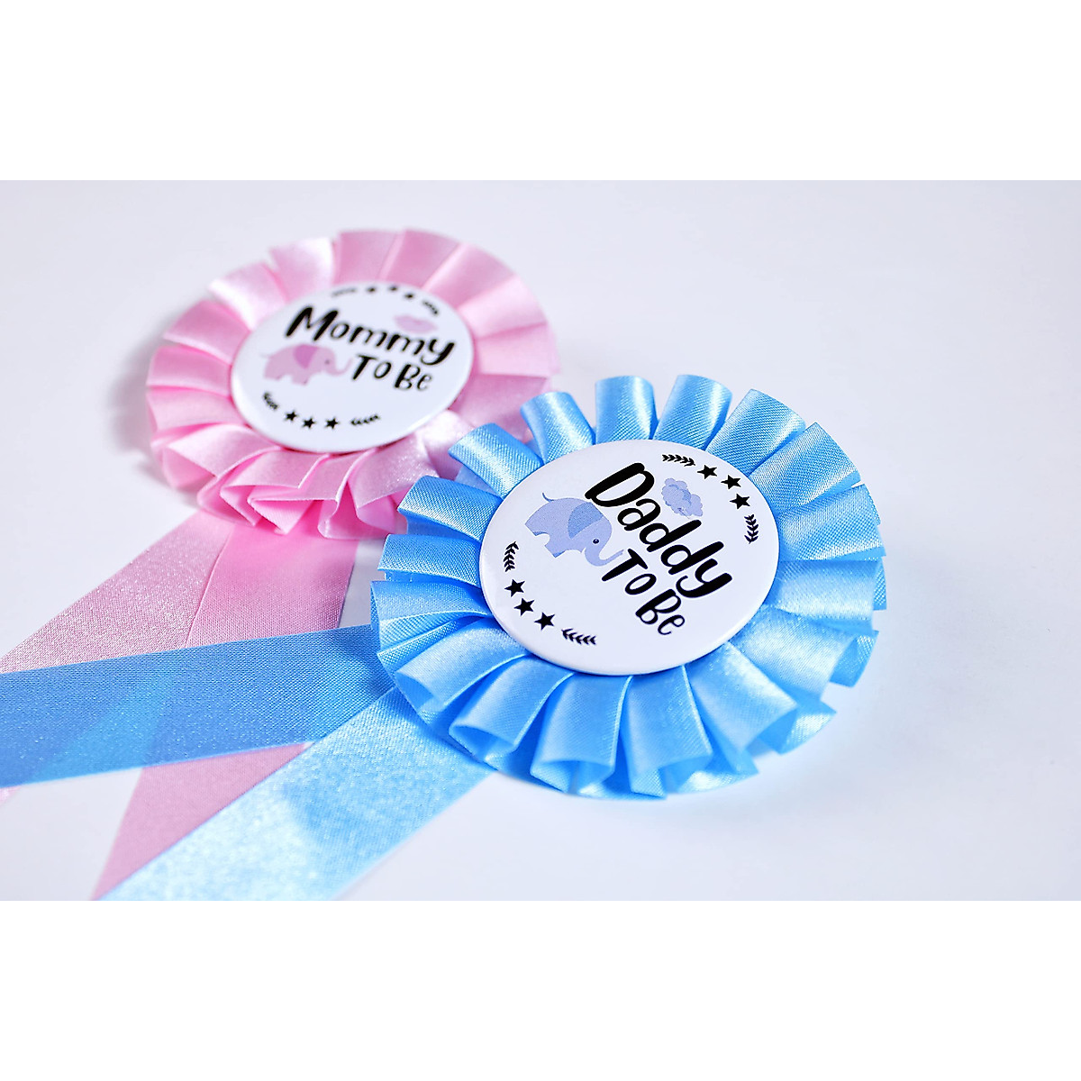 PATICARRY Elephant Themed Tinplate Badge Set, Light Pink and Blue Satin, Perfect for Baby Shower