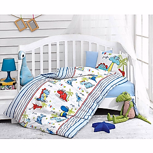 paradise RANFORCE 100% Cotton Baby Bedding, Dinosaurs Themed Duvet Cover Set, Crib Bedding for Baby Boys, Blue