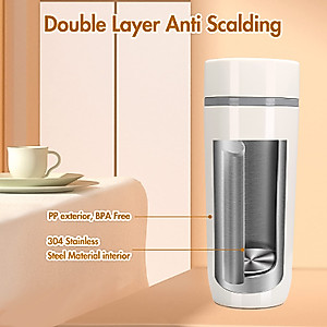 Travel Water Kettle,Portable 350ml Electric Heating Cup,Stainless Steel Bottle Heating Water Boilers Hot Water Maker for Brew Milk Powder,Coffee Tea Fast Boil Auto Shut Off Father's Day Gift(White)