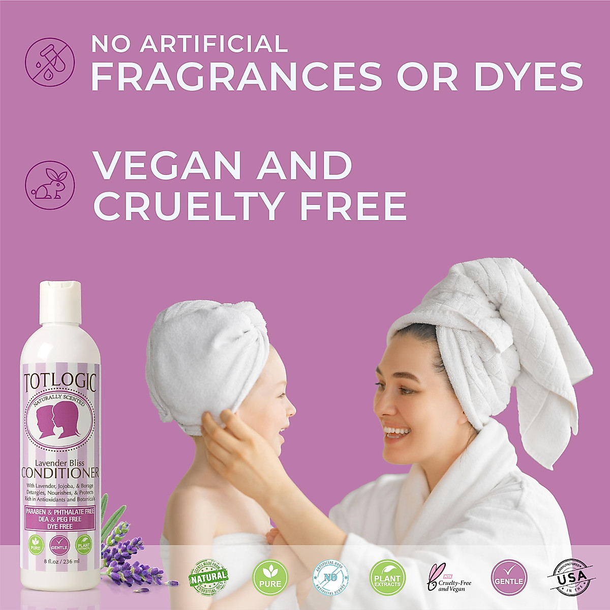 TotLogic Kids & Baby Safe Conditioner - 8 oz, Lavender Bliss, Infused with Natural Jojoba Oil and Rich in Antioxidants to Detangler Hair, No Phthalates, Parabens or Sulfates