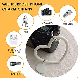 Luckyvestir Silicone Phone Lanyard, Heart Cell Phone Hand Wrist Strap with 2 Universal Tether Tab Smartphone Key Chain Wristlet Bracelet (White)