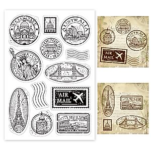 PH PandaHall Clear Stamp for Card Making, City Postmark Stamp Postage Stamps Travel Postage Journey Pattern Transparent Seal Stamps Vintage Film Frame Seal for DIY Scrapbooking Decoration Art Crafts
