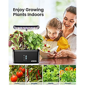 iDOO Hydroponics Growing System Indoor Garden, Plants Germination Kit with Pump, Automatic Timer LED Grow Light for Home Kitchen Gardening,8 Pods Herb Garden Kit Indoor Up to 15",Black