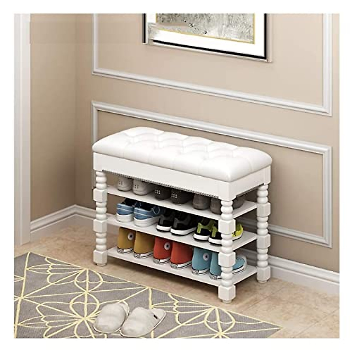 ALDEPO Shoe Cabinet Retro Home Shoe Cabinet Changing Stool Shoe Cabinet with Solid Wood seat Wardrobe Bench flip Design Storage Shelf PU Leather Quick Assembly Living Room Bathroom Hotel can