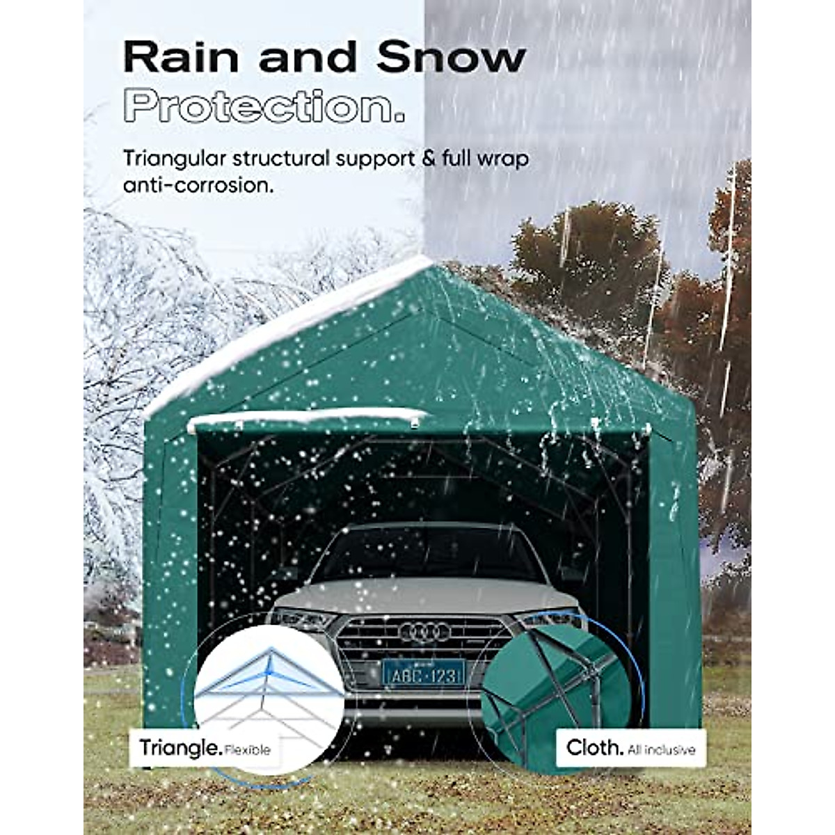 FINFREE 10 x 20 ft Heavy Duty Carport with Removable Sidewalls and Doors，Car Cnopy with 4 sandbags, Garage Shelter for Outdoor Party, Birthday, Garden, Boat, Green