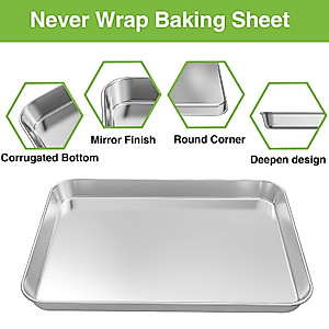 Baking Sheet Pan for Toaster Oven, Stainless Steel Baking Pans Small Metal Cookie Sheets by Umite Chef, Superior Mirror Finish Easy Clean, Dishwasher Safe, 9 x 7 x 1 inch, 3 Piece/set