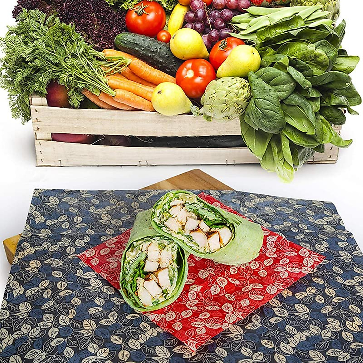 Beeswax Reusable Food Wraps - (6 Packs, 3 Sizes S,M,L, with 2 Meter Hemp Rope, Two Buttons) Plastic and Silicone Free, Eco-friendly Wrap, Wax Paper for Food,Yellow Lemon