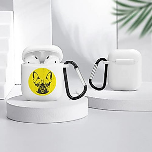 Portrait of French Bulldog Silicone AirPods Case Protective Cover Compatible with AirPods 2 & 1 with Keychain