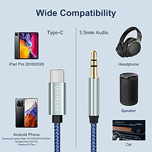 QimKero USB C to 3.5mm Audio Aux Jack Cable (4.3ft, 2-Pack) - USB C to 3.5mm Headphone Car Stereo Cord, Compatible with Samsung Galaxy S23 S22 S21 S20+ Note 20, Google Pixel 3 4 5 XL, iPad