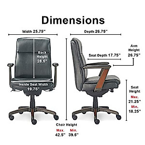 La-Z-Boy Dawson Modern Executive Office, Adjustable High Back Ergonomic Computer Chair with Lumbar Support, Black Bonded Leather with Wood Inlay
