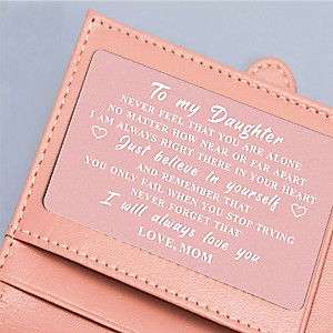 DEGASKEN Daughter Gifts Wallet Card from mom, To My Daughter Never Forget I Love You, Daughter Wedding Card Gifts from Mother, College Graduation, Birthday, Christmas