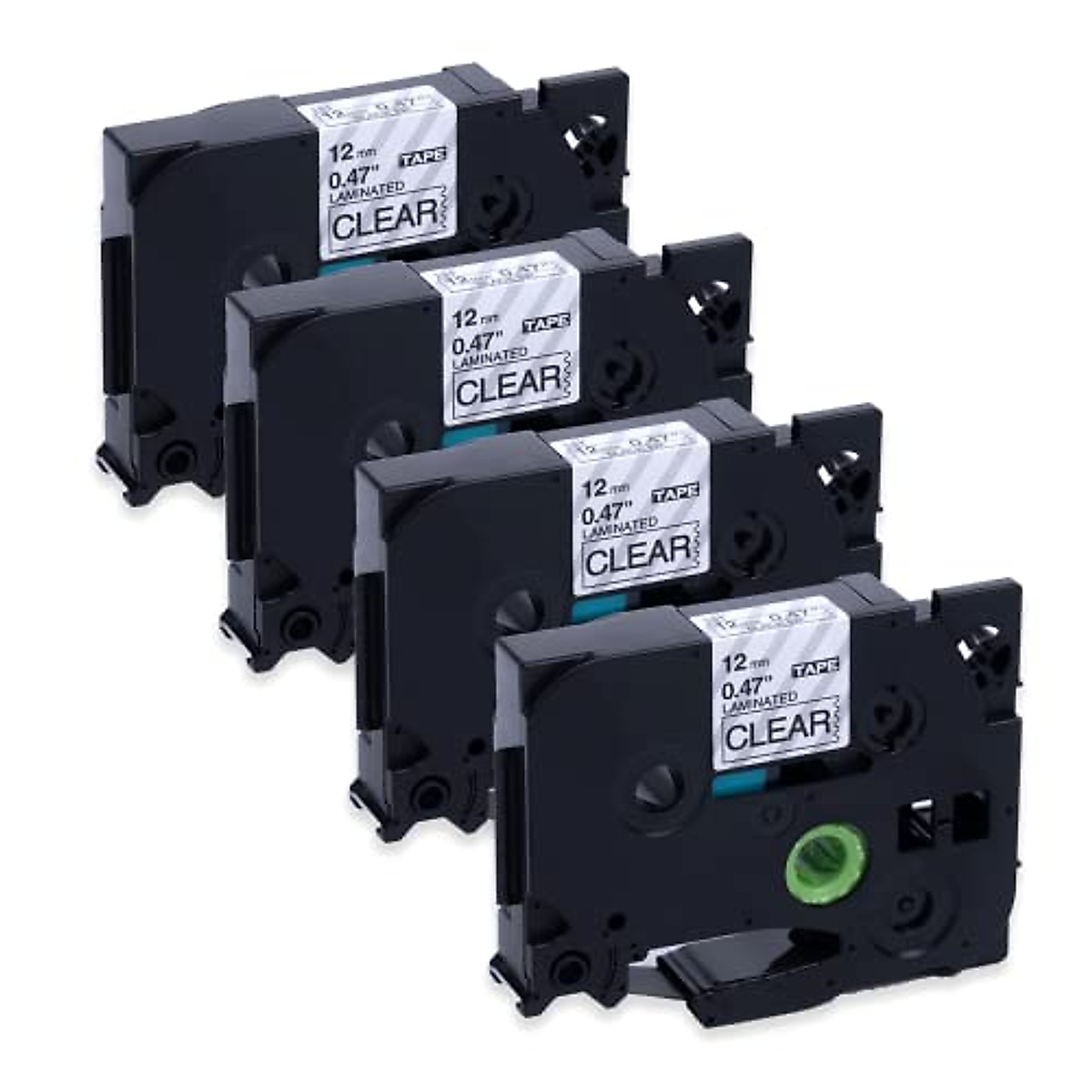 P-Touch Label Tape for Brother Label Maker Tape P Touch Tze tz TZe-131 12mm 0.47 Inch Black on Clear Label Refill, TZe131 Laminated Tape for PTH110 PT-D210 PTD600 PT-710BT, 1/2 Inch 26.2Ft, 4-Pack