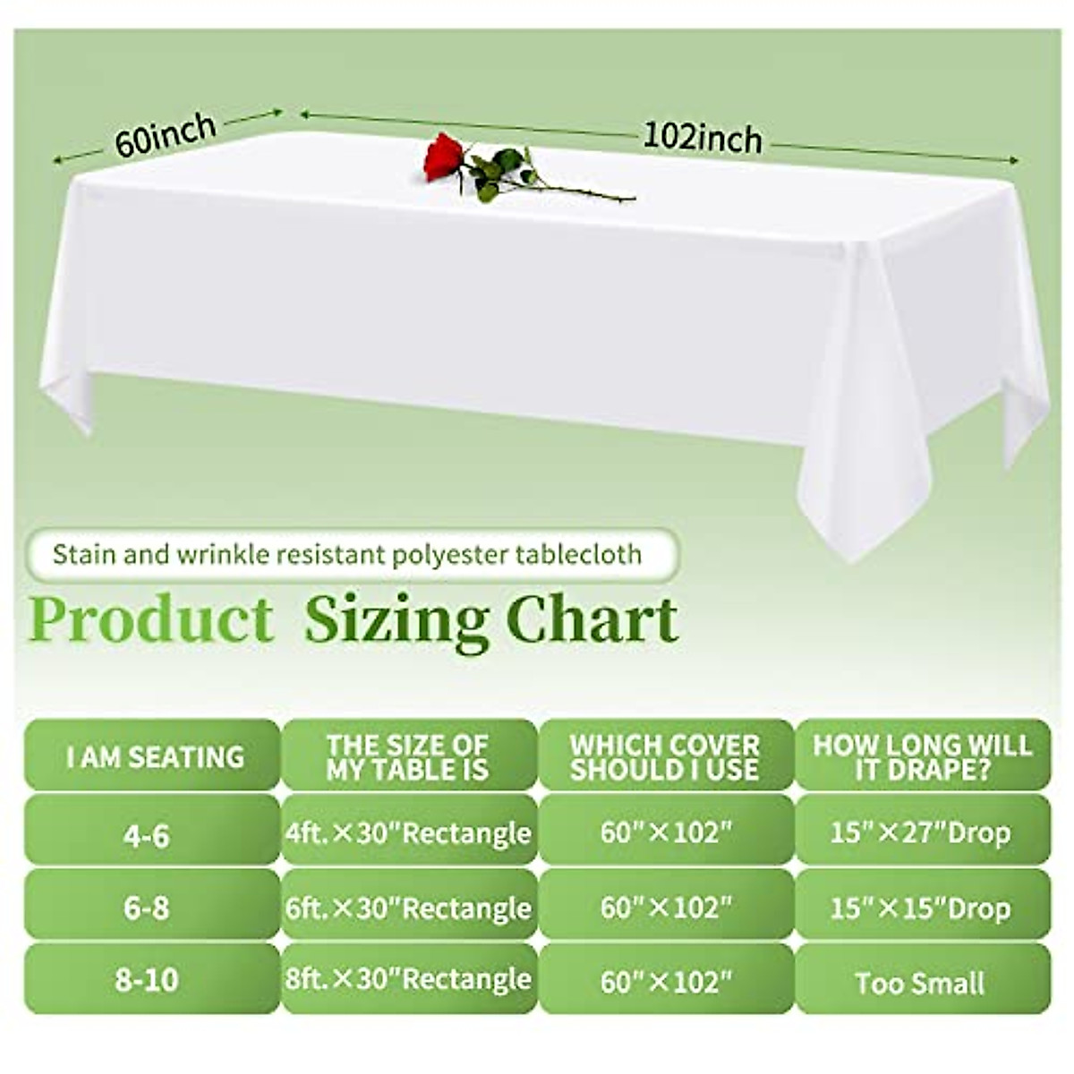 12 Pack White Tablecloths for Rectangle Tables Stain and Wrinkle Resistant Washable Polyester Tablecloth 60 x 102 Inch Table Cloth Rectangle Table 6 Foot Rectangle Table Cloth for Wedding Party