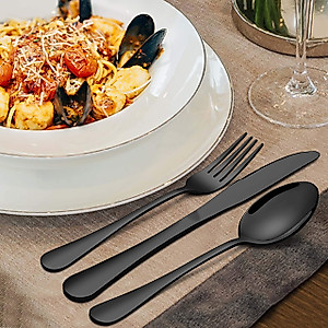 Homikit 40-Piece Black Silverware Flatware Set for 8, Stainless Steel Eating Utensils Cutlery Includes Knives/Spoons/Forks, Tableware for Home Restaurant Party, Dishwasher Safe, Mirror Polished