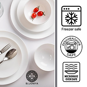 Blueniya 12 Piece Dinnerware Set, Bone China Dish, Round Kitchen, Microwave, Chip Resistant Dishwasher Safe Plates & Bowls Sets, Dinner Set W/Soup Bowls for Everday, Wedding & Thanksgiving (White)
